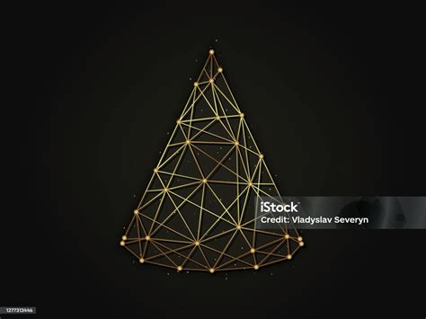 어두운 배경에 원뿔 황금 추상 적 그림 선과 점으로 만든 기하학적 모양 다각형 템플릿 0명에 대한 스톡 벡터 아트 및 기타