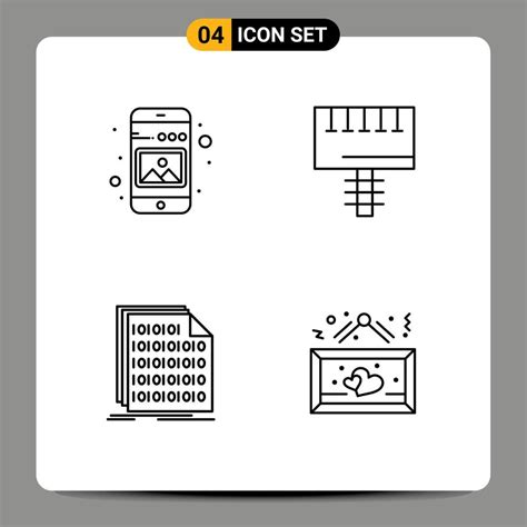 Group Of 4 Modern Filledline Flat Colors Set For Gallery Binary Phone Advertising Coding