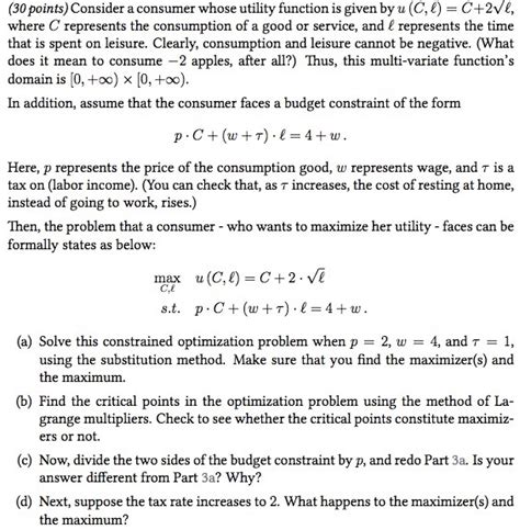 Solved Consider A Consumer Whose Utility Function Is Given Chegg