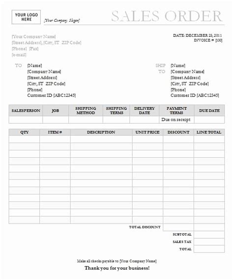 Sales Order Template In Excel