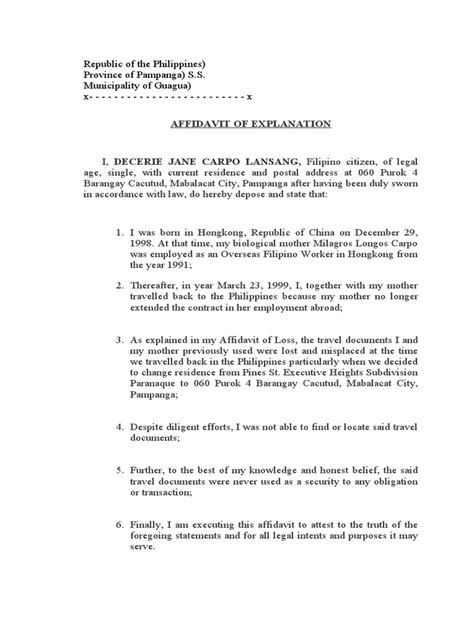 Affidavit Of Explanation Jane Lansang Pdf Affidavit Civil Law Common Law