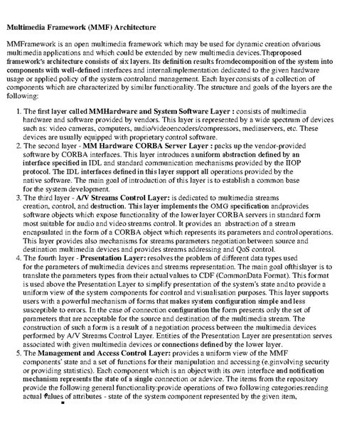 Multimedia Framework Architecture Multimedia Framework Mmf