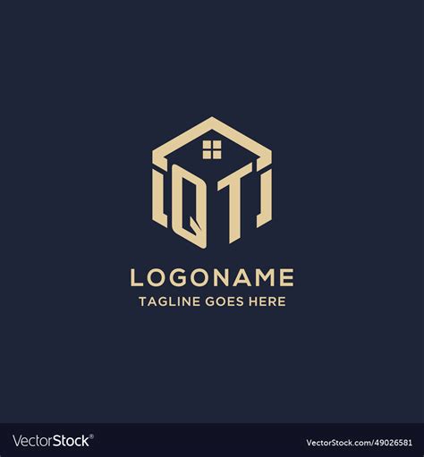 Initials Qt Logo With Abstract Home Roof Hexagon Vector Image