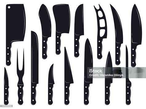 고기 칼 정육점 고기 칼 뼈 칼 필링 및 잘라 칼 빈티지 커팅 미트 나이프 실루엣 벡터 일러스트 레이션 세트 강철에 대한 스톡 벡터 아트 및 기타 이미지 Istock