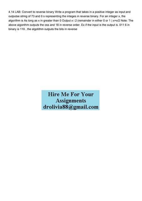 414 Lab Convert To Reverse Binary Write A Program That Takpdf