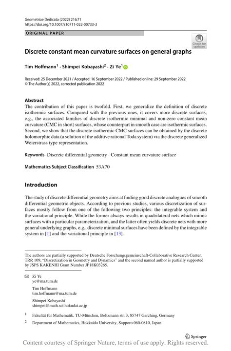 Pdf Discrete Constant Mean Curvature Surfaces On General Graphs