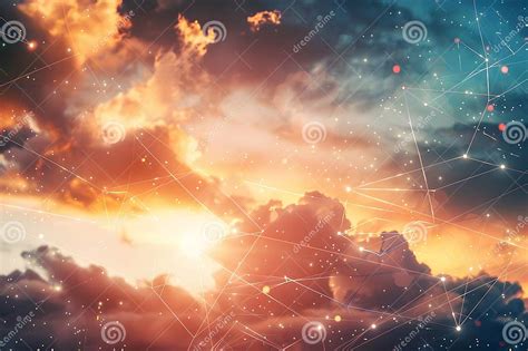 Abstract Cloud Computing Network Connections At Sunset Ai Generated Stock Illustration