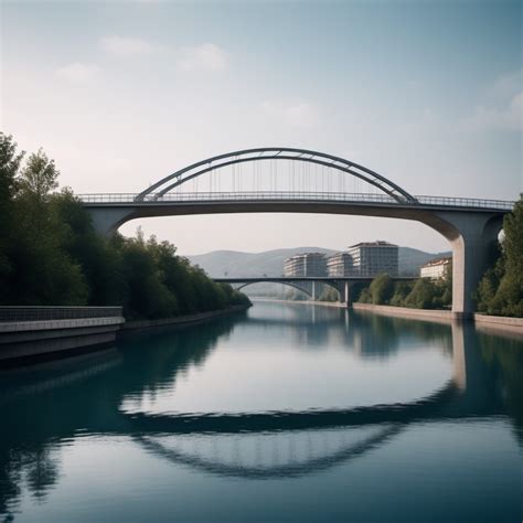 Futuristic Concrete Bridge W Steel Building Structures Stable