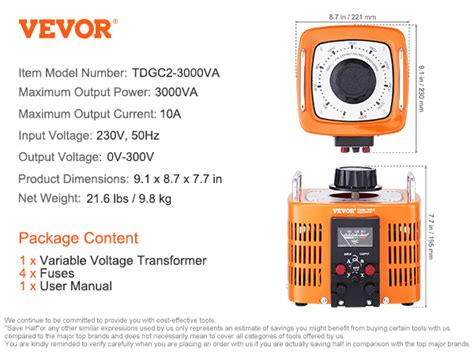 Vevor 3000va Variable Voltage Transformer 10a 0 300v Ac Voltage