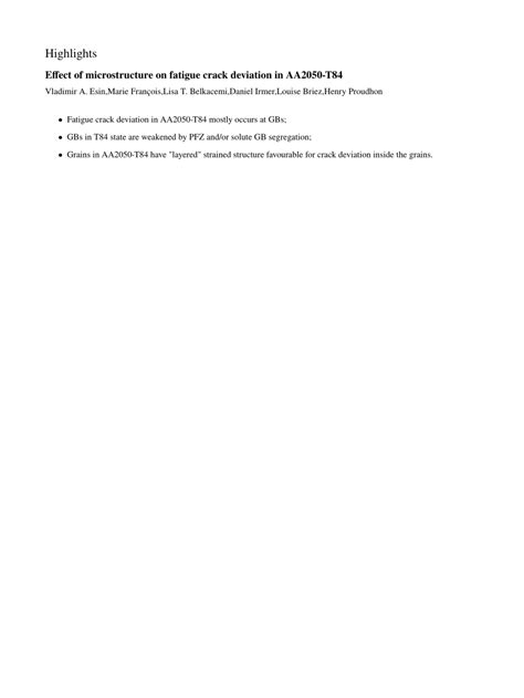 Pdf Effect Of Microstructure On Fatigue Crack Deviation In Aa2050 T84