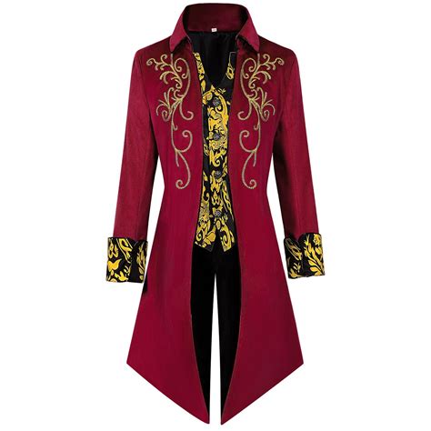 Brnmxoke Mens Tailcoat Jacket Medieval Steampunk Trench Coats Halloween