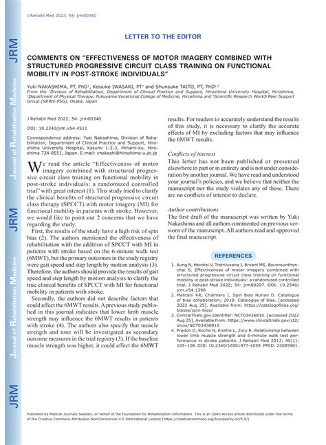PDF Comments On Effectiveness Of Motor Imagery Combined With Structured Progressive Circuit