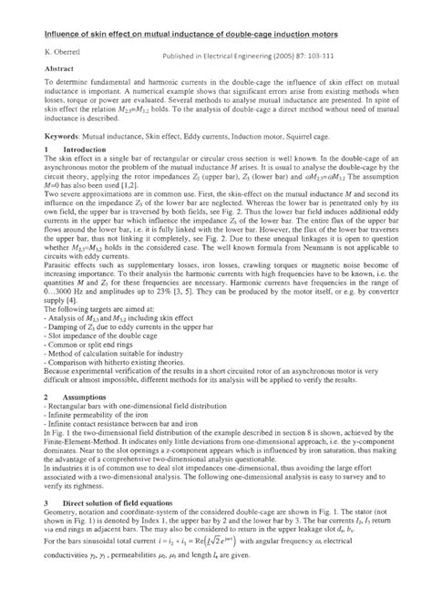 Pdf Influence Of Skin Effect On Mutual Inductance Of Double Cage Induction Motors