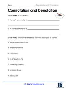 Connotation And Denotation Worksheets Language Worksheets Com