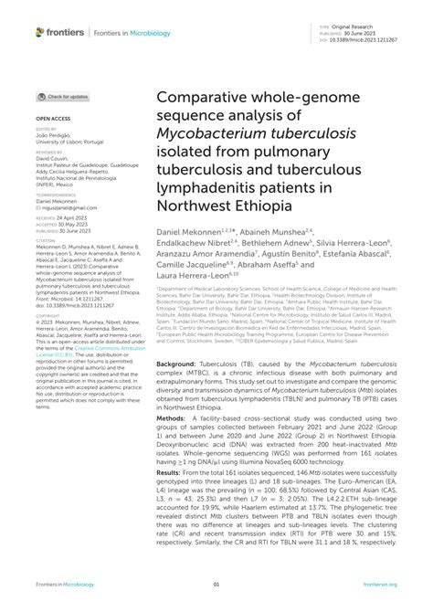 Pdf Comparative Whole Genome Sequence Analysis Of Mycobacterium Tuberculosis Isolated From