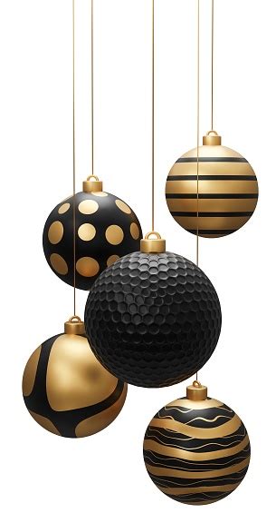 골든 블랙 골프는 크리스마스 공을 매달아 놓았다 흰색 배경에 격리된 3d 렌더링 그림 검은색에 대한 스톡 사진 및 기타 이미지 검은색 골프 골프공 Istock