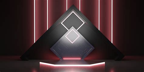 기술 연단 공상 과학 네온과 레이저 광 배경 현대 장면 3d 그림 0명에 대한 스톡 사진 및 기타 이미지 0명 3차원 형태 Fashion Show Istock