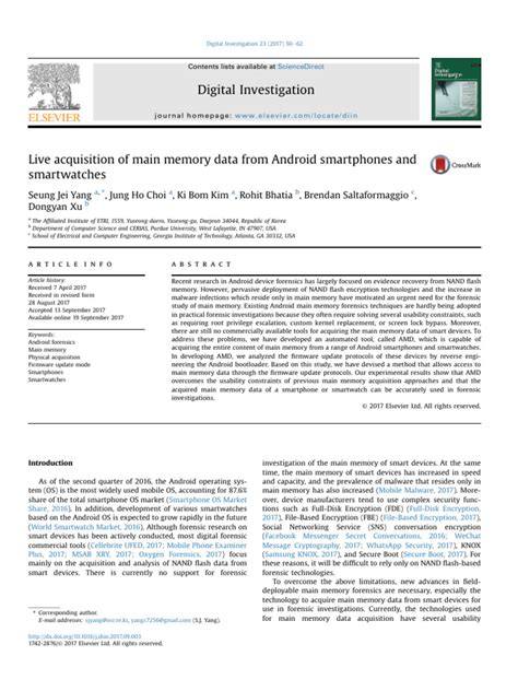 Live Acquisition Of Main Memory Data From Android Smartphones And