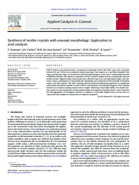 Pdf Synthesis Of Zeolite Crystals With Unusual Morphology Application In Acid Catalysis