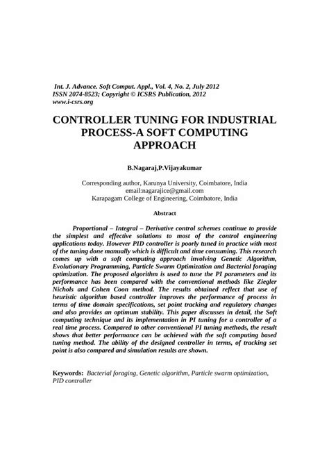 Pdf Controller Tuning For Industrial Process A Soft Computing