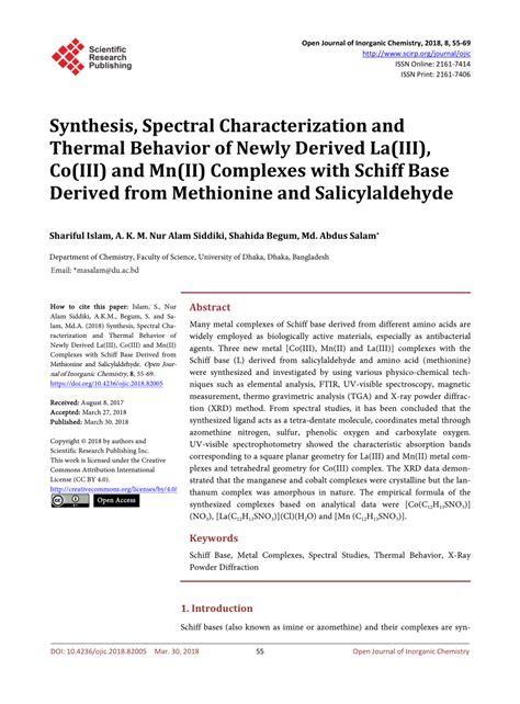 Pdf Synthesis Spectral Characterization And Thermal Behavior Of Newly Derived Laiii Coiii