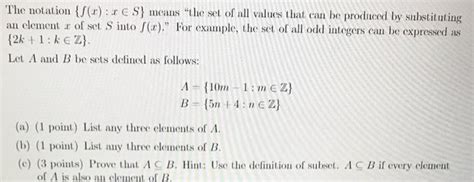 Solved The Notation {f X X∈s} Means The Set Of All Values