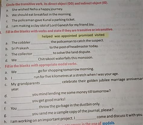 Circle The Transitive Verb Its Direct Object Do And Indirect Object I