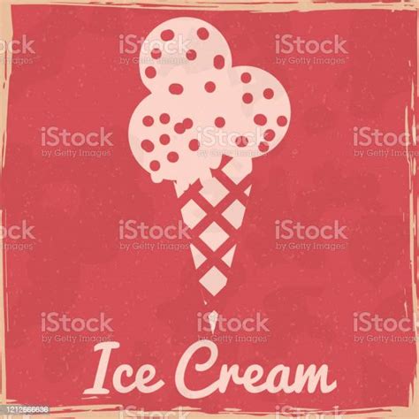 아이스크림 콘 달콤한 디저트 빈티지 포스터입니다 텍스처 그런 지 효과 복고풍 카드입니다 벡터 일러스트레이션 배경 실루엣 분리 고풍스런에 대한 스톡 벡터 아트 및 기타 이미지