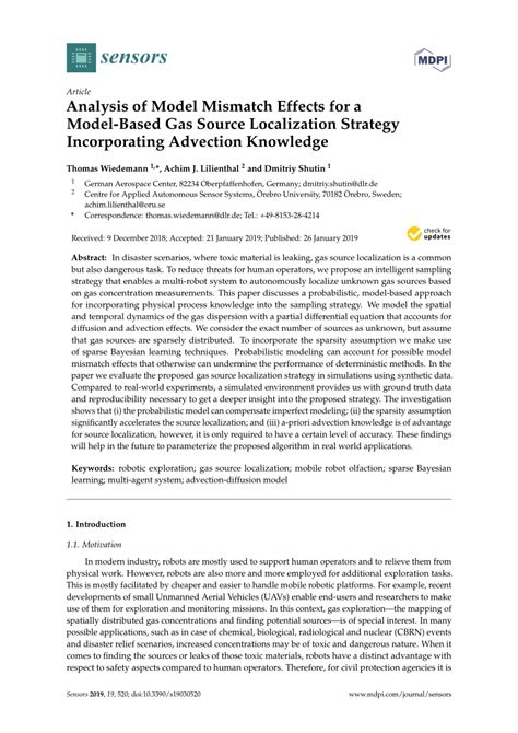 Pdf Analysis Of Model Mismatch Effects For A Model Based Gas Source Localization Strategy