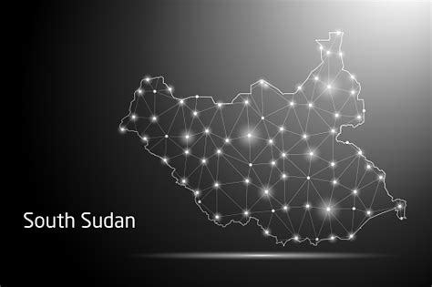추상 Mash 선과 점은 남 수단의지도가 있는 어두운 그라디언트 배경에 스케일을 더합니다 3d 메쉬 폴리곤 네트워크 연결 0명에 대한 스톡 벡터 아트 및 기타 이미지