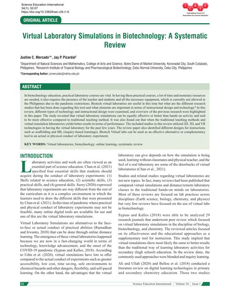 Pdf Virtual Laboratory Simulations In Biotechnology A Systematic Review