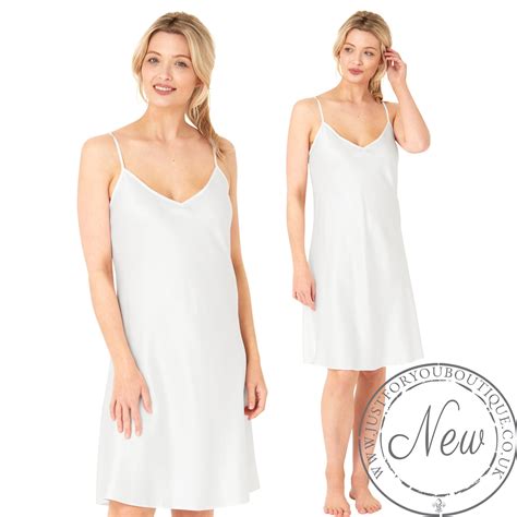 Plain White Bridal Sexy Satin Chemise Nightie Full Slip Negligee Plus