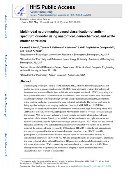multimodal neuroimaging based classification of autism spectrum