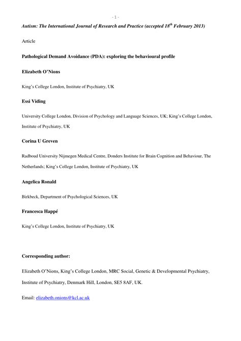 Pdf Pathological Demand Avoidance Pda Exploring The Behavioural Profile