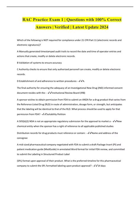 Rac Practice Exam 1 Questions With 100 Correct Answers Verified Latest Update 2024 Rac