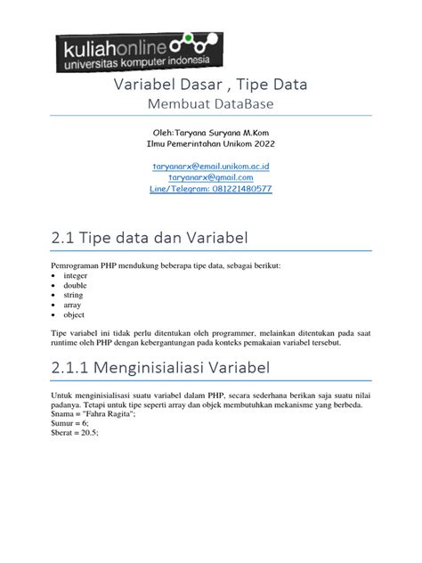 Materi 2 Variabel Dalam Php Dan Database Pdf