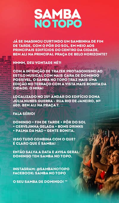 Samba No Topo Grupo Kairu Tamara Franklin Dj Tilelê Dom 01 10 No Mira Em Belo Horizonte