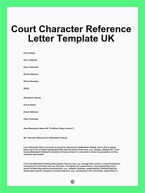 Court Character Reference Letter Template Uk