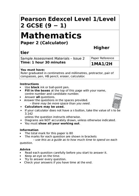 Pearson Edexcel Level Level GCSE Mathematics Paper QUESTION PAPER Scholarfriends