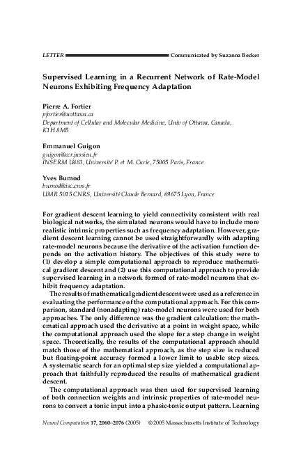 Pdf Supervised Learning In A Recurrent Network Of Rate Model Neurons Exhibiting Frequency