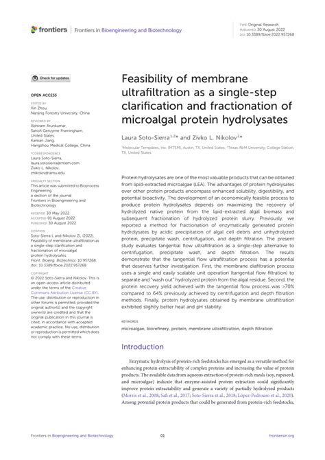 Pdf Feasibility Of Membrane Ultrafiltration As A Single Step Clarification And Fractionation