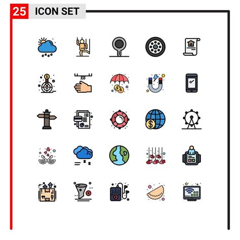 Editable Vector Line Pack Of 25 Simple Filled Line Flat Colors Of Document Wheels Manipulation