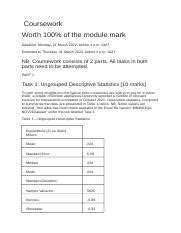Coursework Data Docx Coursework Worth 100 Of The Module Mark
