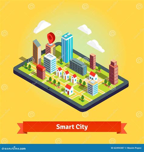 Isometric Navigation Map Of A Small Town Stock Vector Illustration Of Cartography Route 62494387