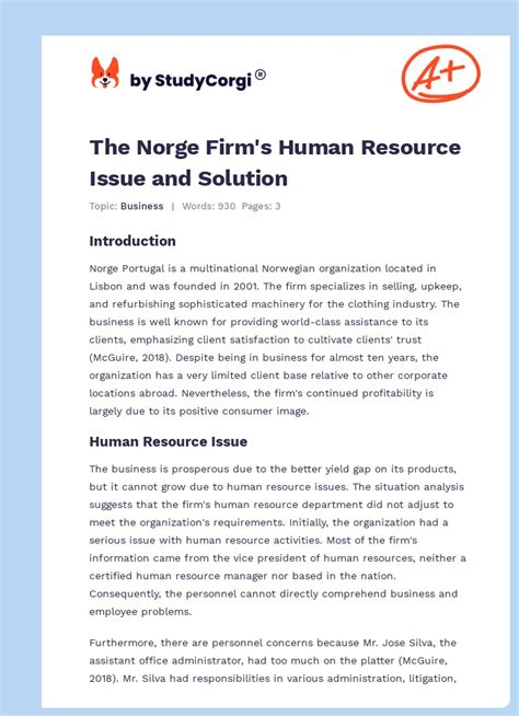 The Norge Firms Human Resource Issue And Solution Free Essay Example