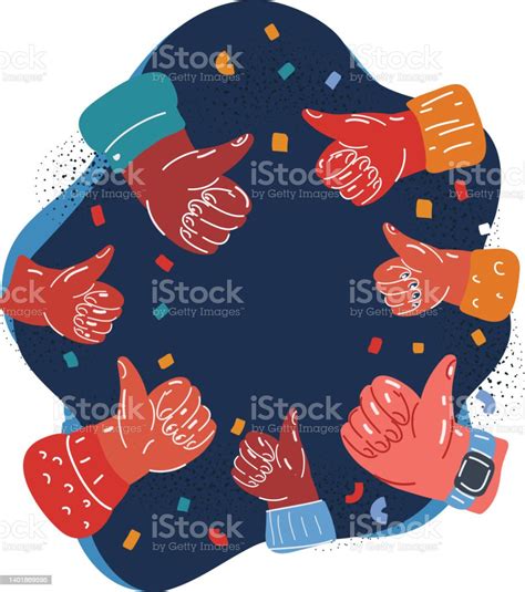 어두운 백라운드 위에 엄지 손가락을 위로 버튼을 보여주는 손의 벡터 그림입니다 경외감에 대한 스톡 벡터 아트 및 기타 이미지 경외감 긍정적인 감정 표현 만족 Istock