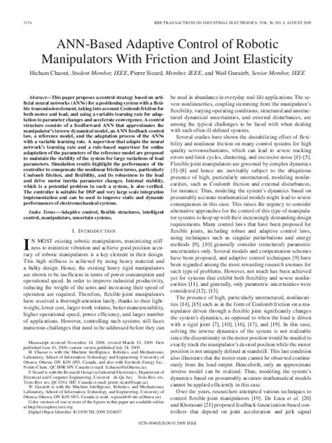 Pdf Ann Based Adaptive Control Of Robotic Manipulators With Friction And Joint Elasticity