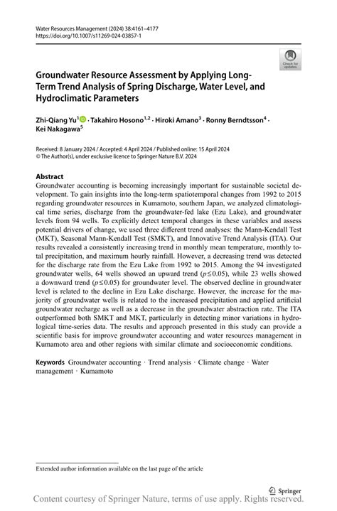 Groundwater Resource Assessment By Applying Long Term Trend Analysis Of Spring Discharge Water