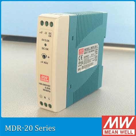 Original Mean well MDR 20 5 15W 3A 5V Single Output Industrial DIN Rail ...