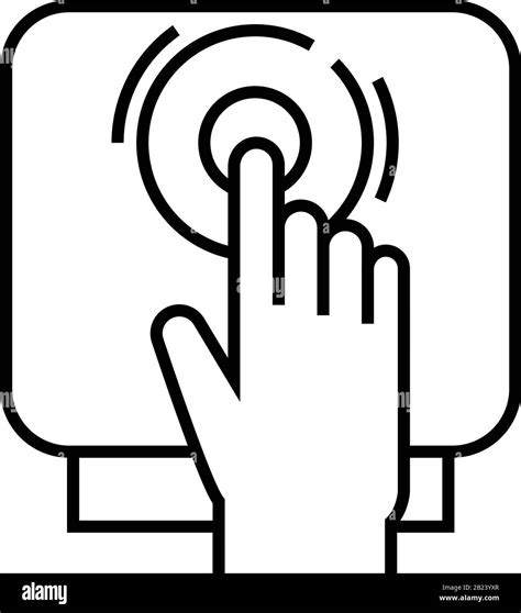 Pushing Buttom Line Icon Concept Sign Outline Vector Illustration